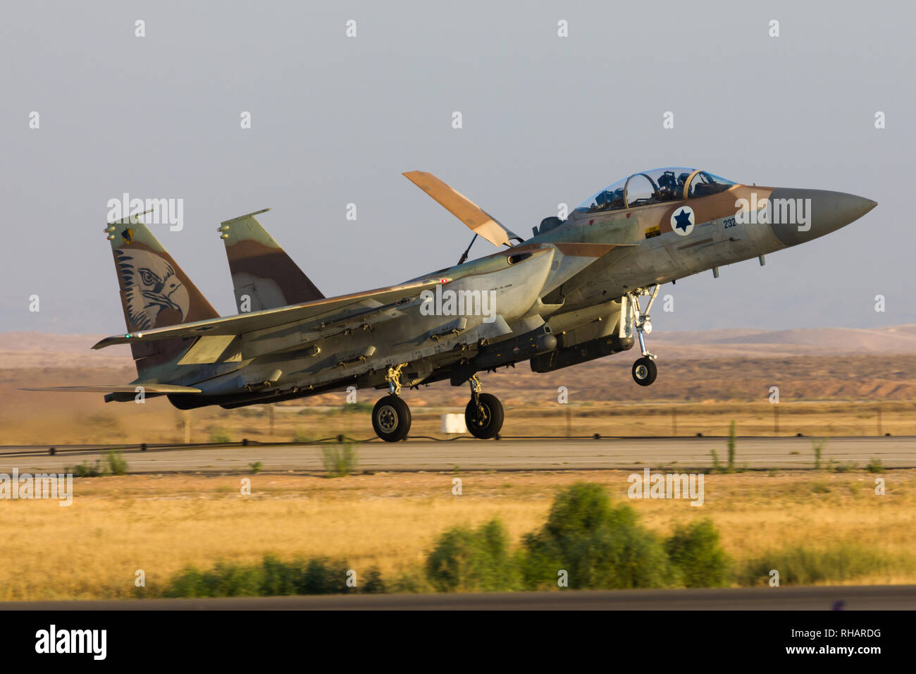 Israeli Air Force F-15I Raam jet with bombs flying during an airshow at ...