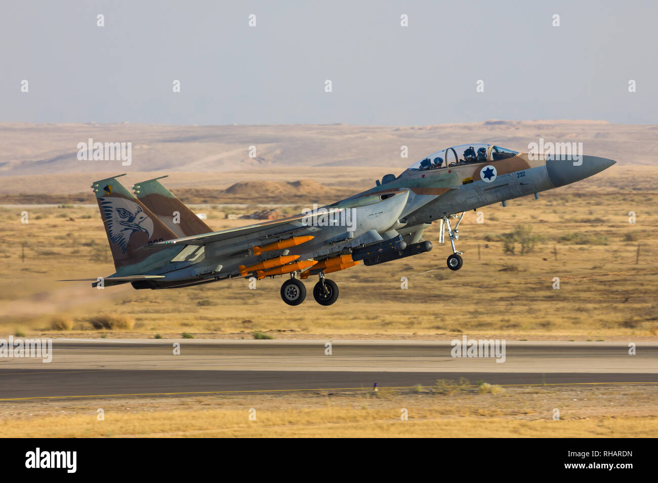 Israeli Air Force F-15I Raam jet with bombs flying during an airshow at ...