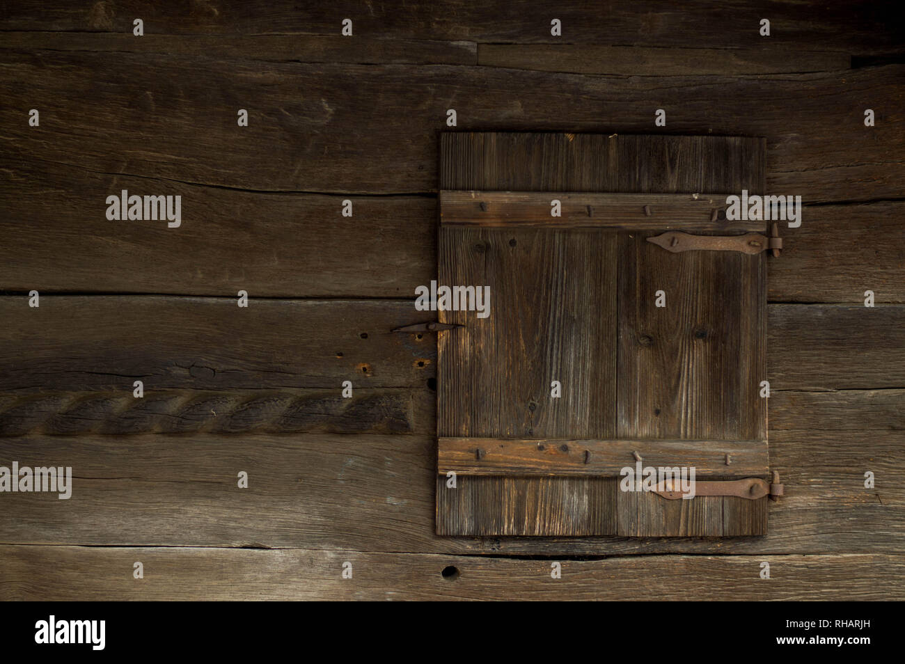 Traditional wooden and stone house with a windows - peasant cabin Stock ...