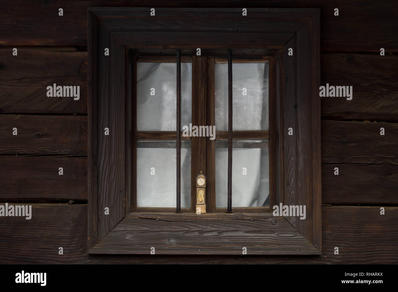 Traditional wooden and stone house with a windows - peasant cabin Stock ...