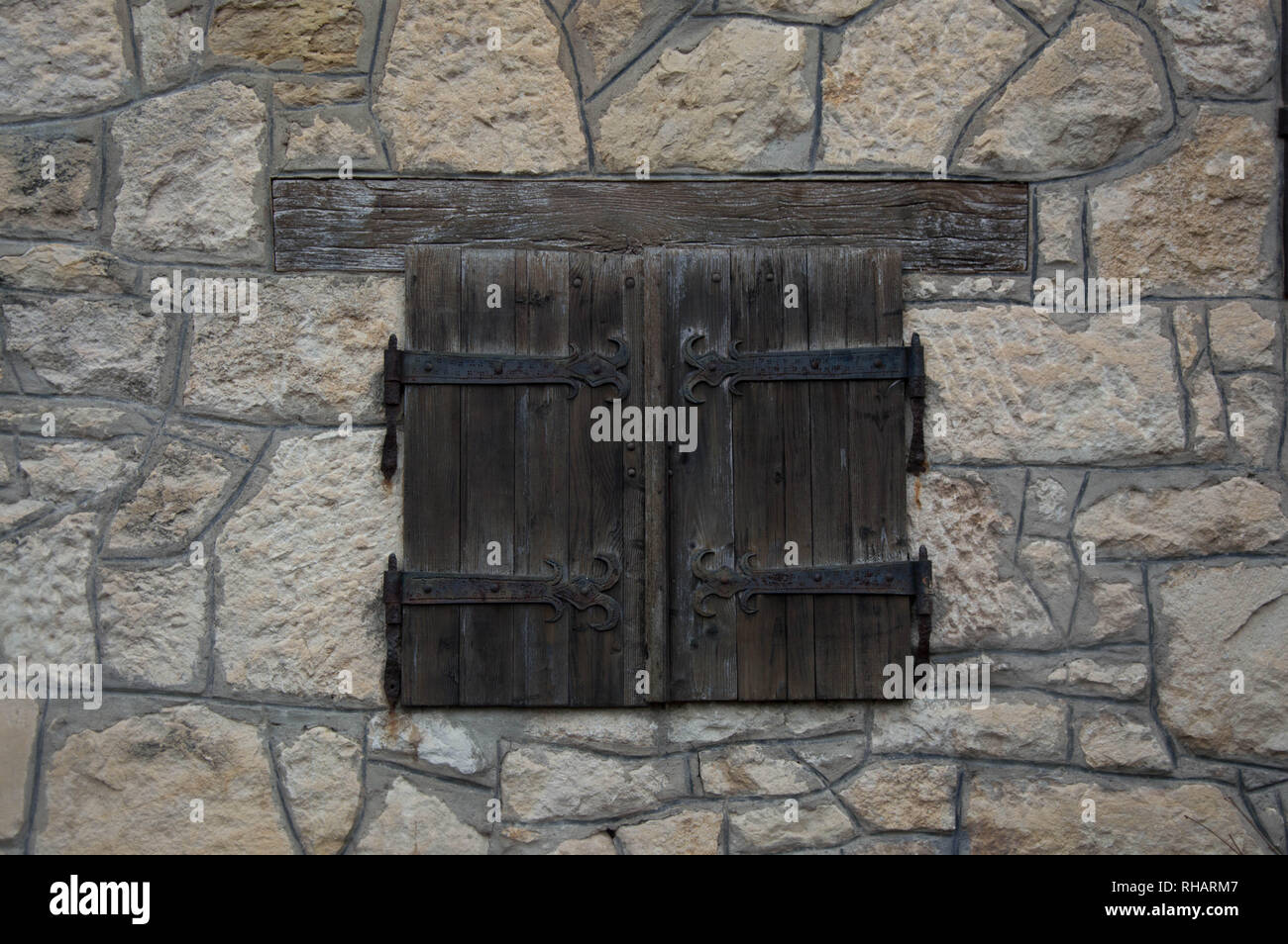 Traditional wooden and stone house with a windows - peasant cabin Stock ...