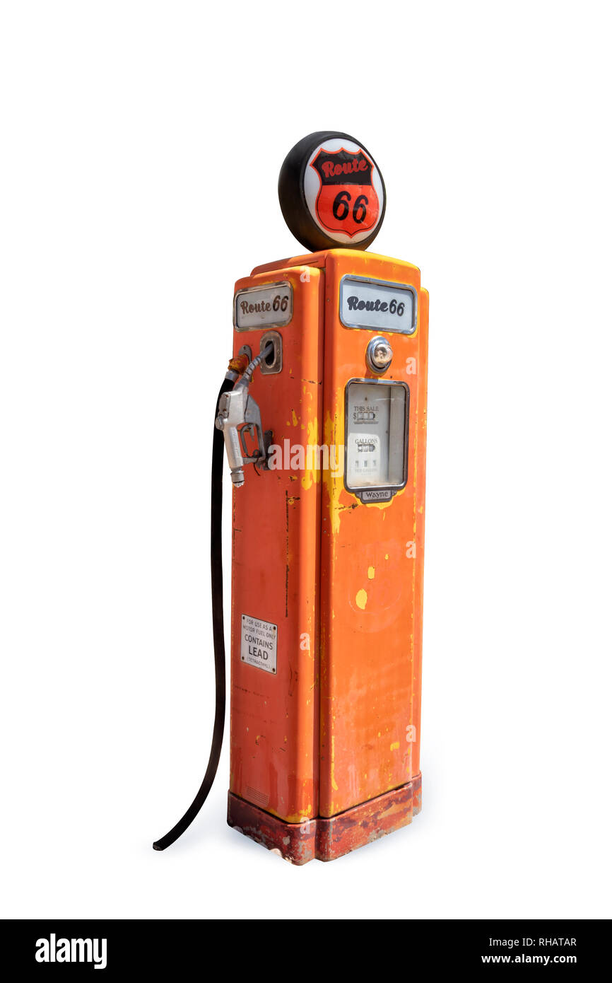 Moab, Utah, USA. Photo taken 05/14/2018. Vintage fuel pump isolated on ...