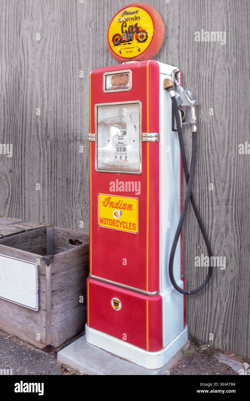 Moab, Utah, USA. Photo taken 05/14/2018. Vintage fuel pump isolated on ...