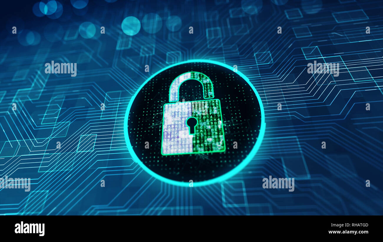 Data protection Cyber Security concept with lock icon in cyber space ...