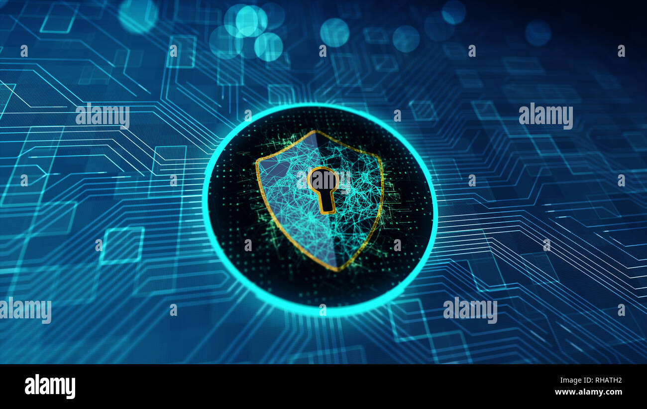 Data protection Cyber Security concept with Shield icon in cyber space ...