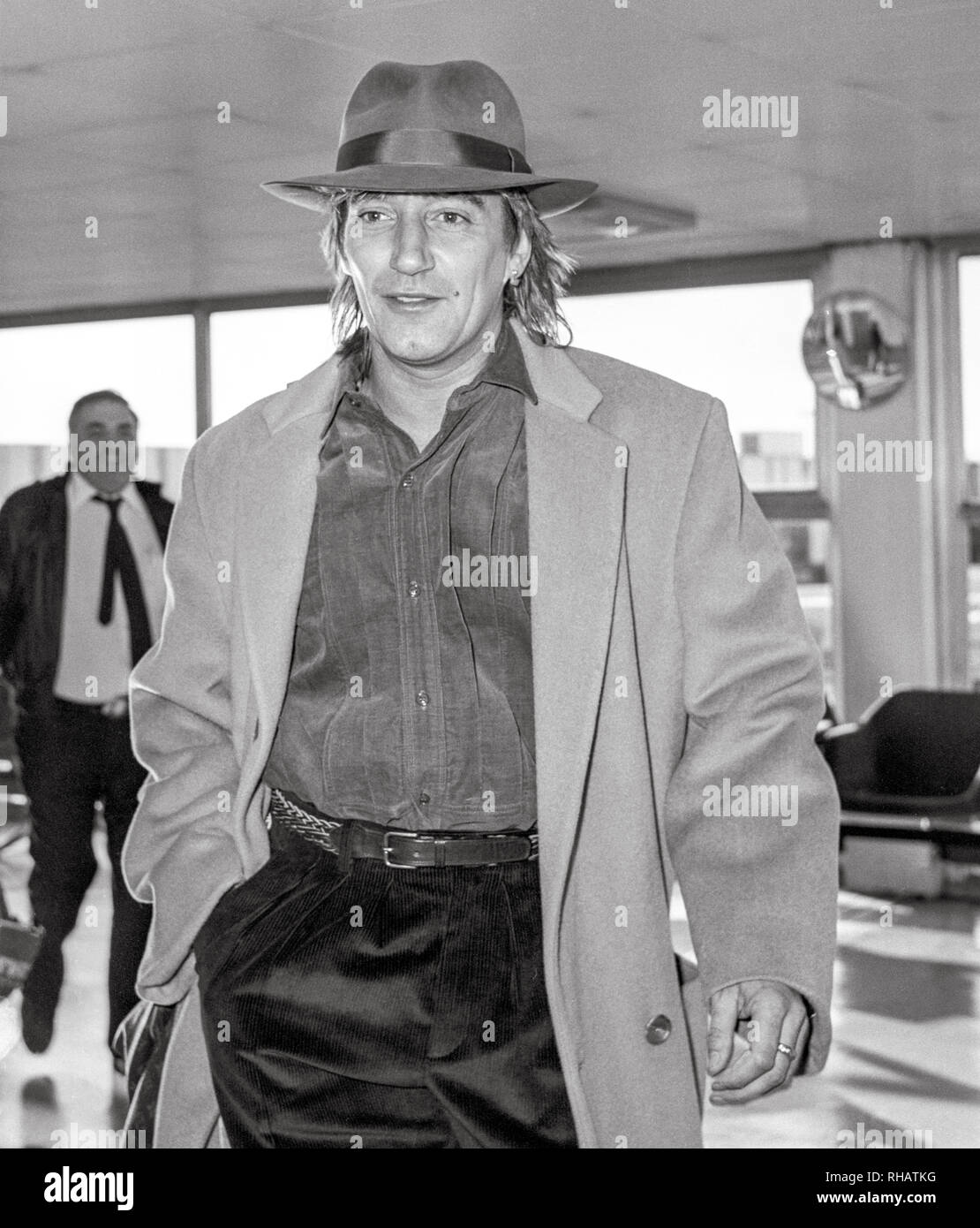 British Rock singer Rod Stewart arriving at Heathrow Airport in ...