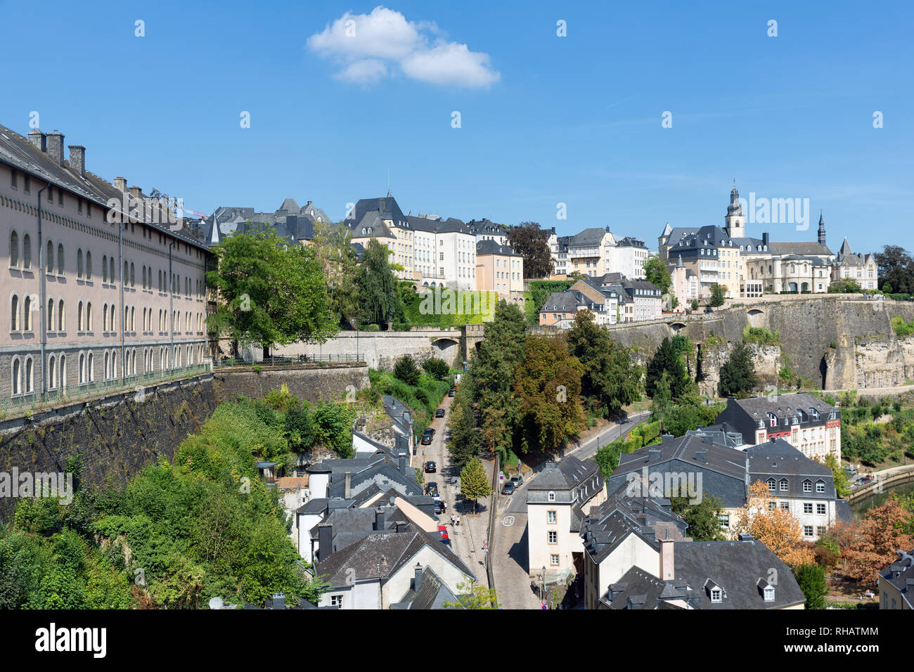 Luxembourg city, aerial view of the Old Town and Grund Stock Photo - Alamy
