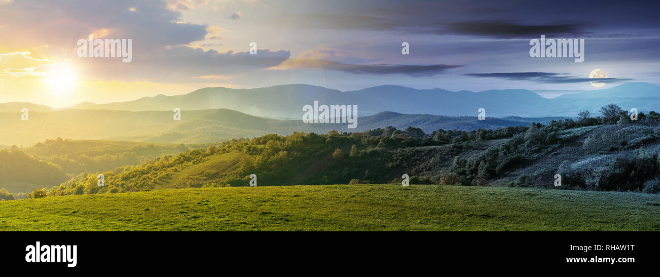 day and night time change above panorama of romania countryside ...