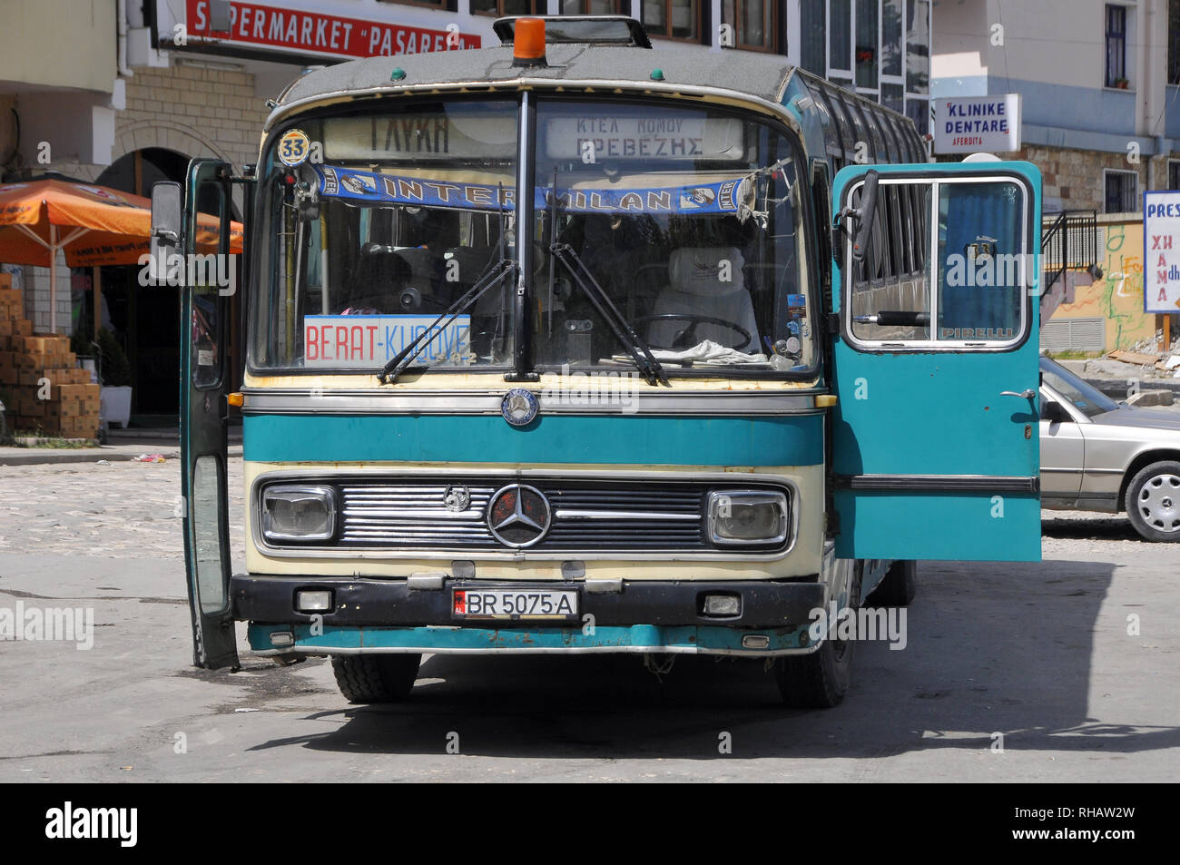Old bus in city of Berat in Albania (Shqiperia), Europe. UNESCO world ...