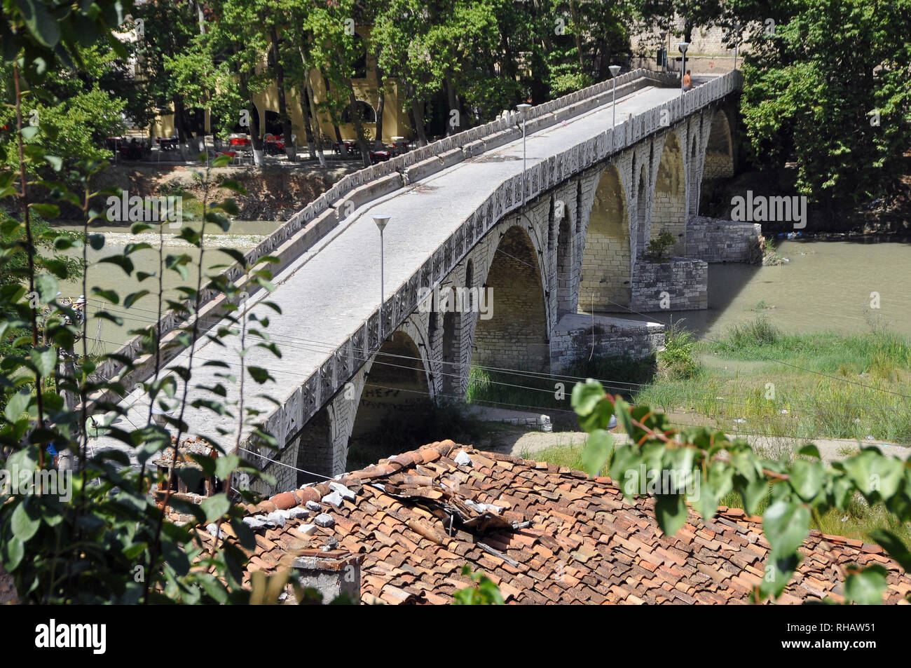 The old ottoman bridge in the city of Berat in Albania (Shqiperia ...