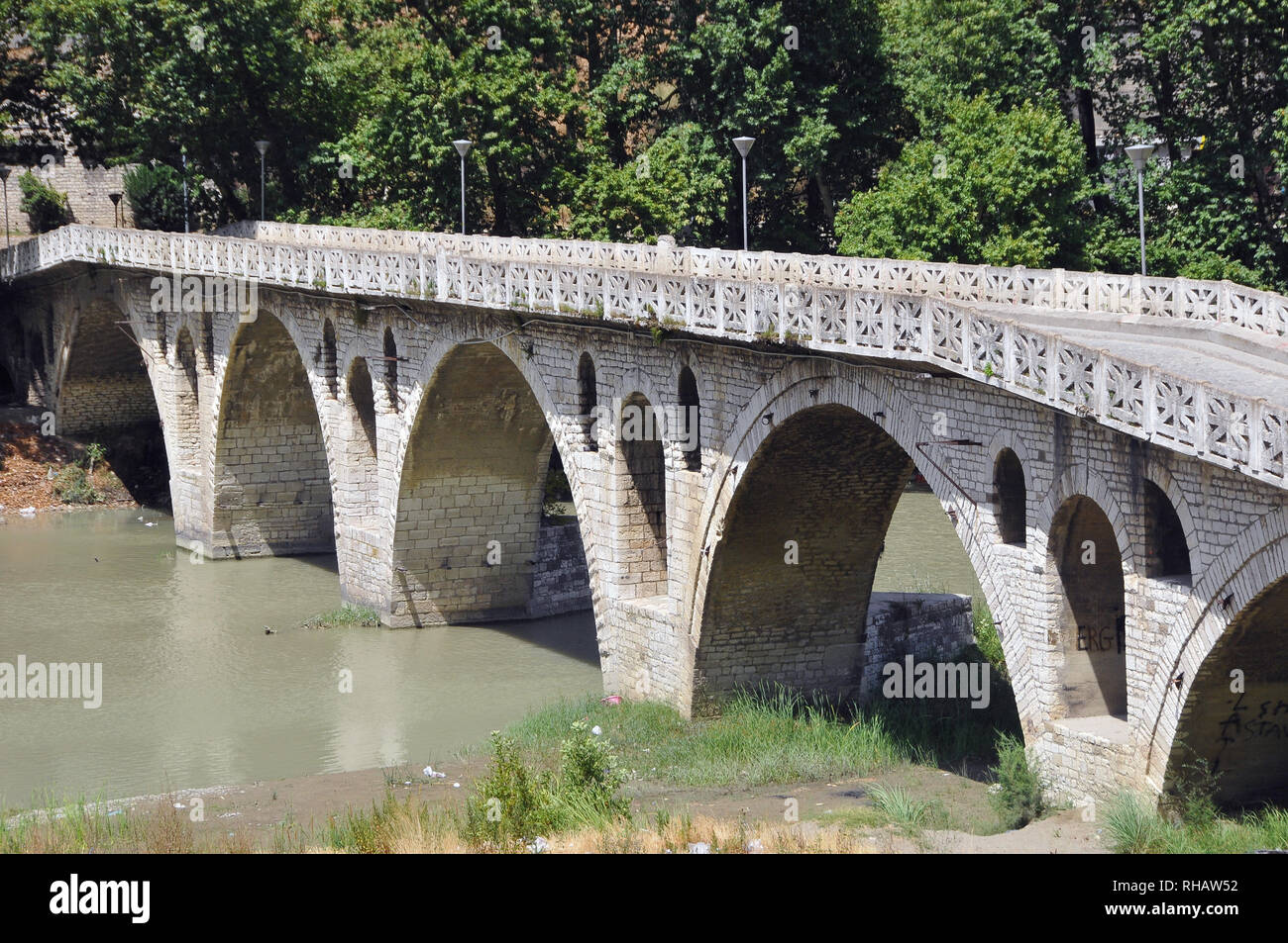 The old ottoman bridge in the city of Berat in Albania (Shqiperia ...