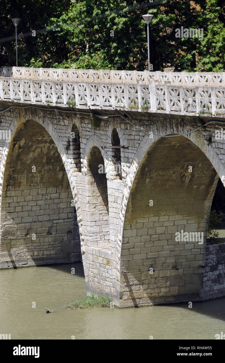 The old ottoman bridge in the city of Berat in Albania (Shqiperia ...
