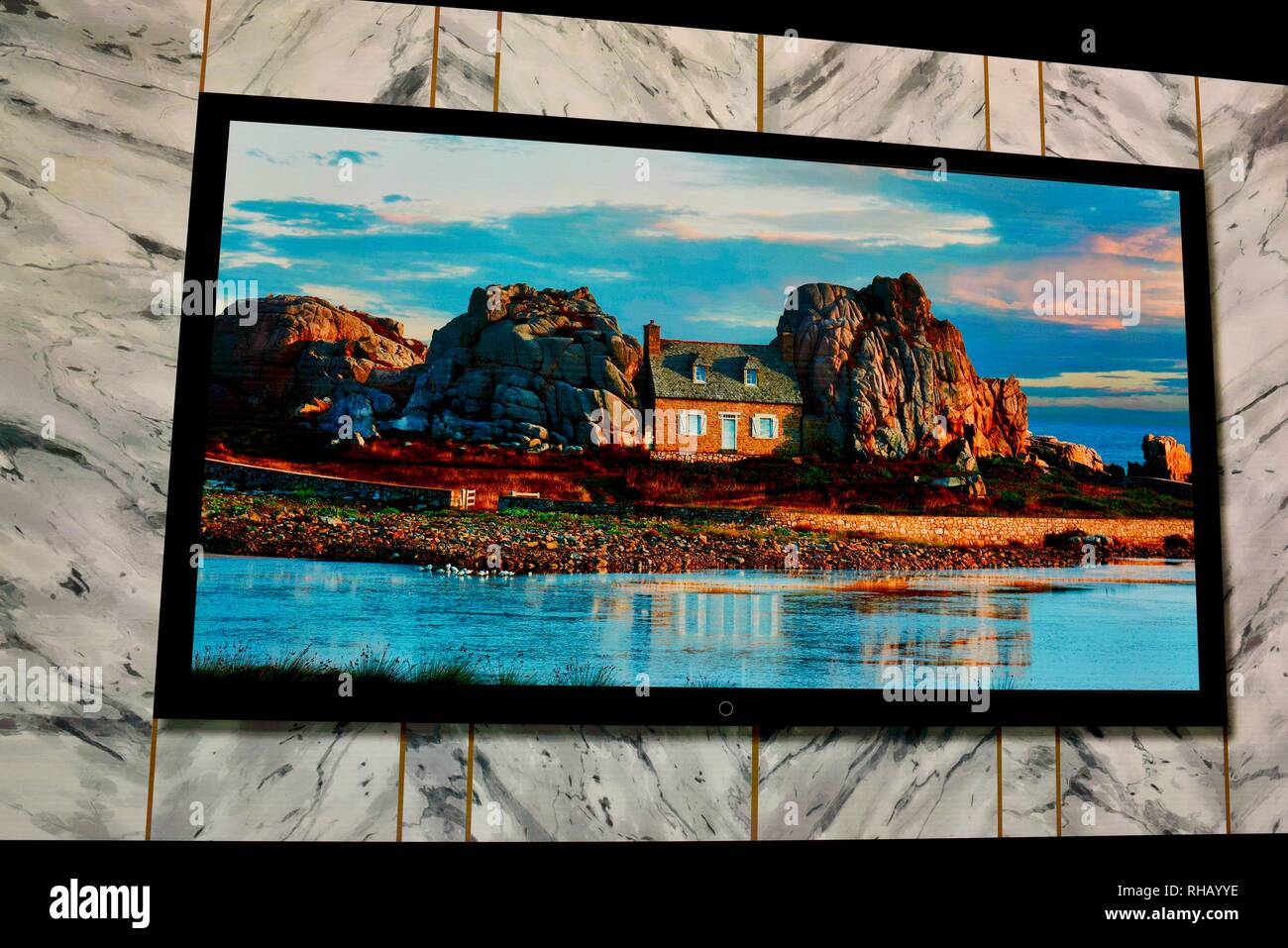 Samsung "The Wall" 219-inch MicroLED TV (television) in exhibit booth ...