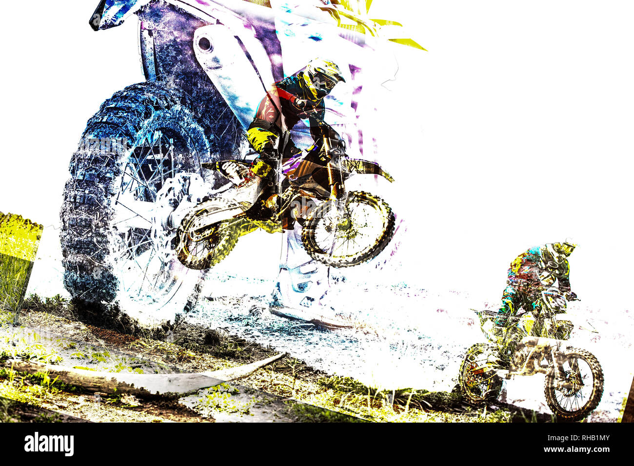 Double exposure with Man riding a motorcycle at speed Stock Photo - Alamy
