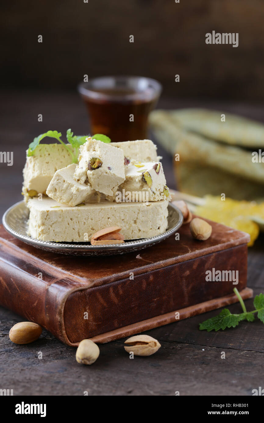 Oriental sweets - halva with pistachios Stock Photo - Alamy