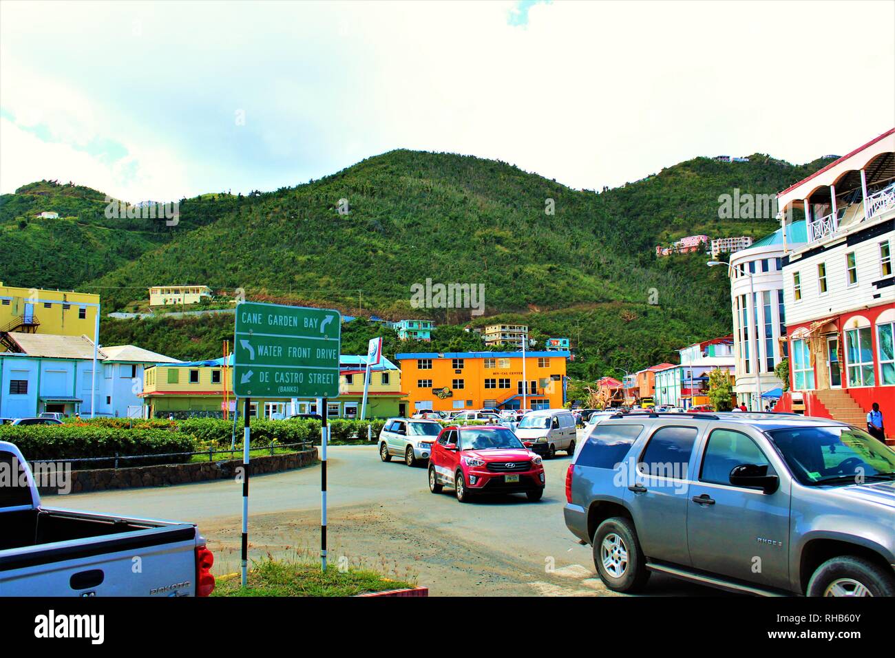 Road Town, Tortola, BVI - February 28th 2018: Traffic congestion builds ...