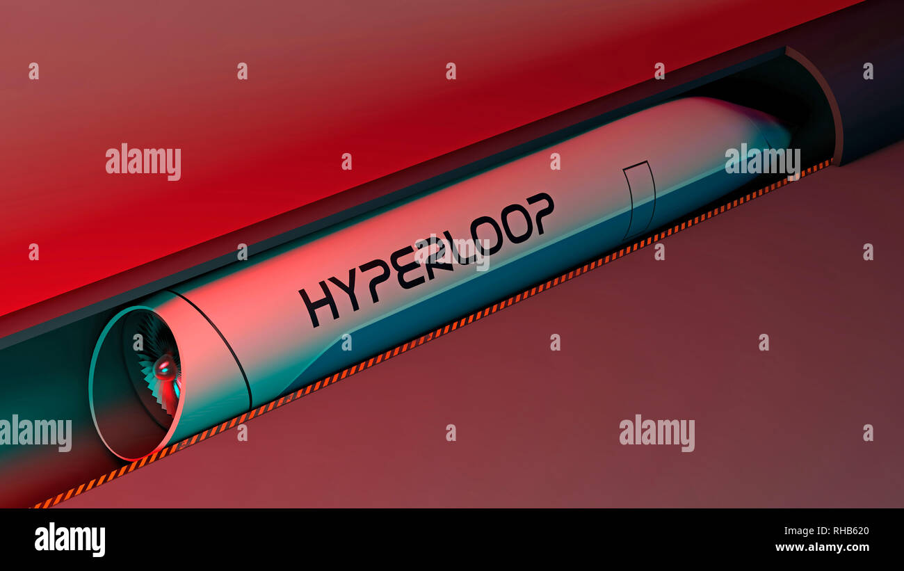 Hyperloop. New speed train. 3d section of the train with seats ...