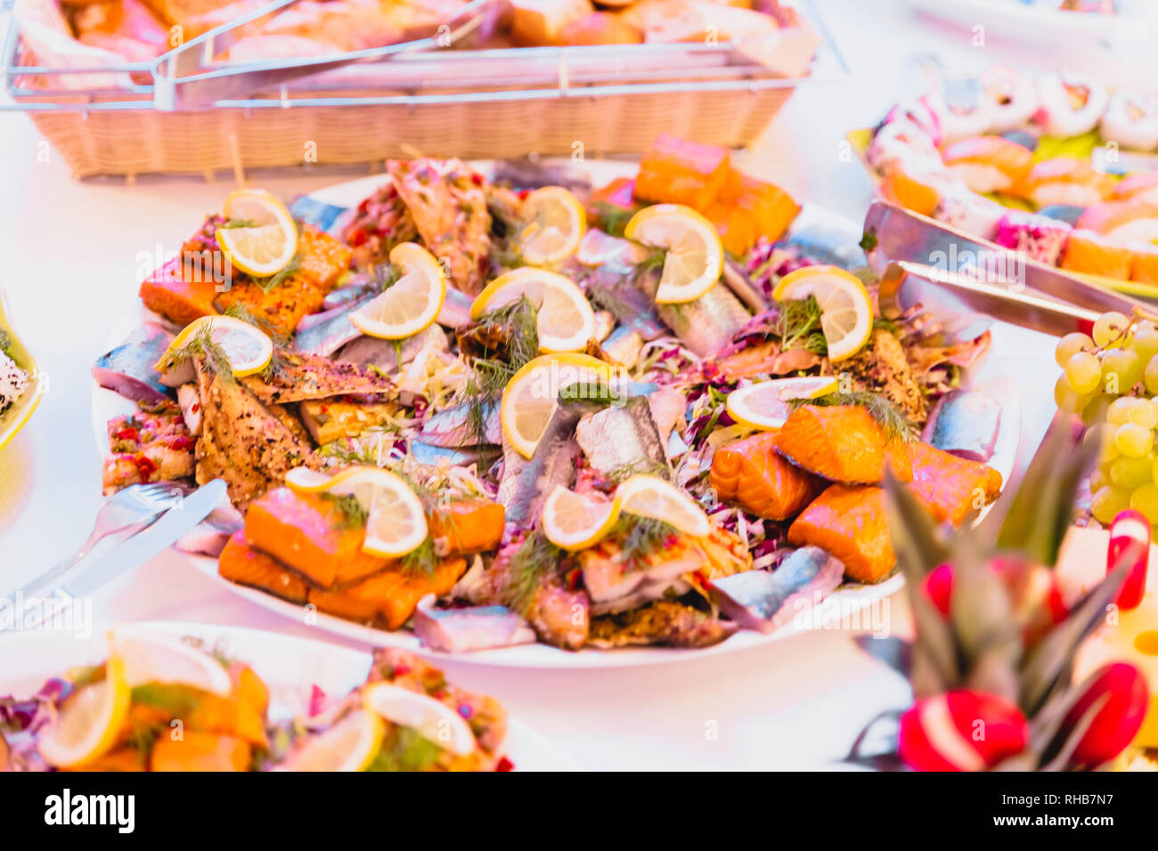 fish plate for dinner wedding Stock Photo - Alamy