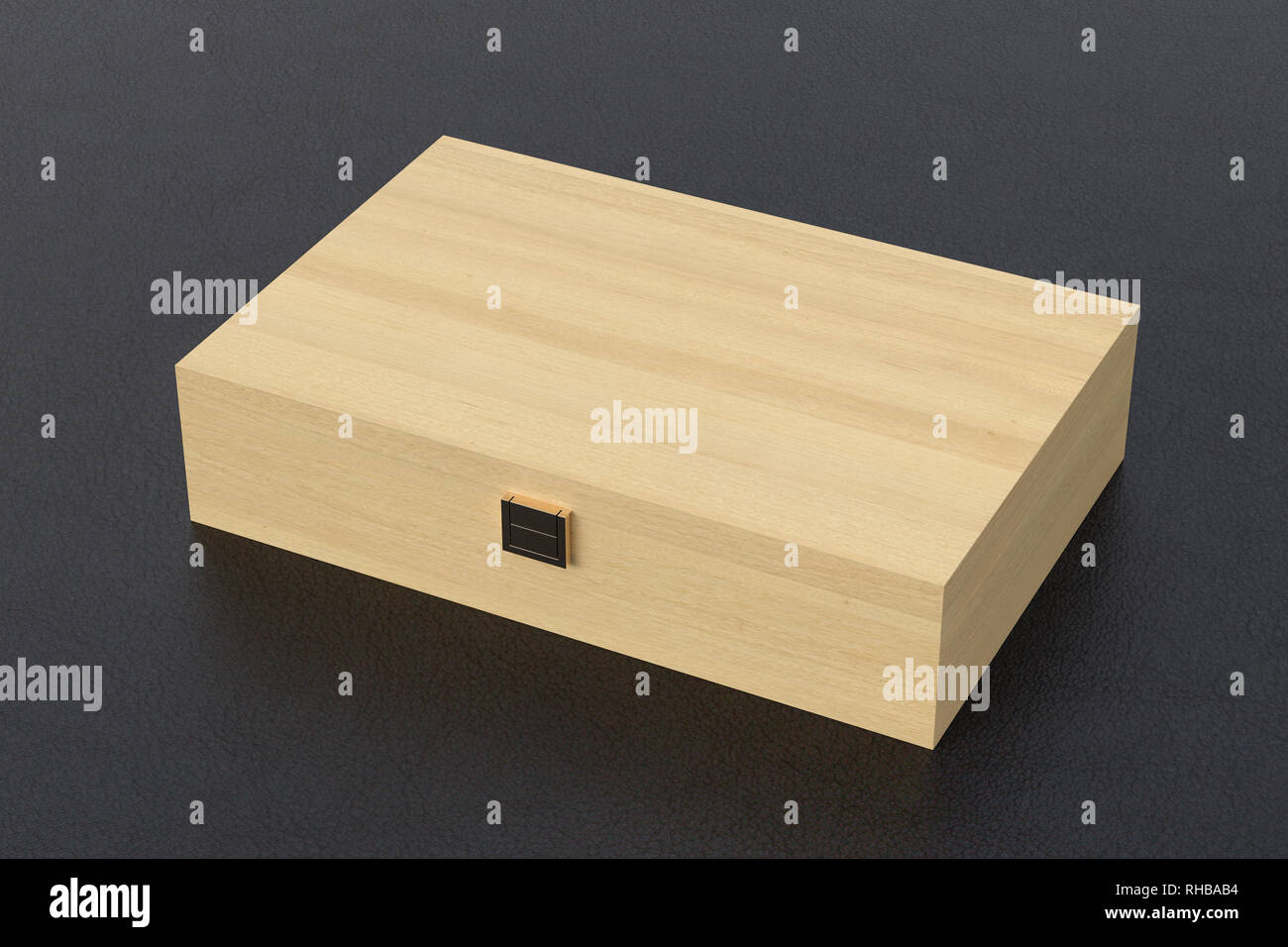 Wooden closed long box or casket on black background Stock Photo - Alamy