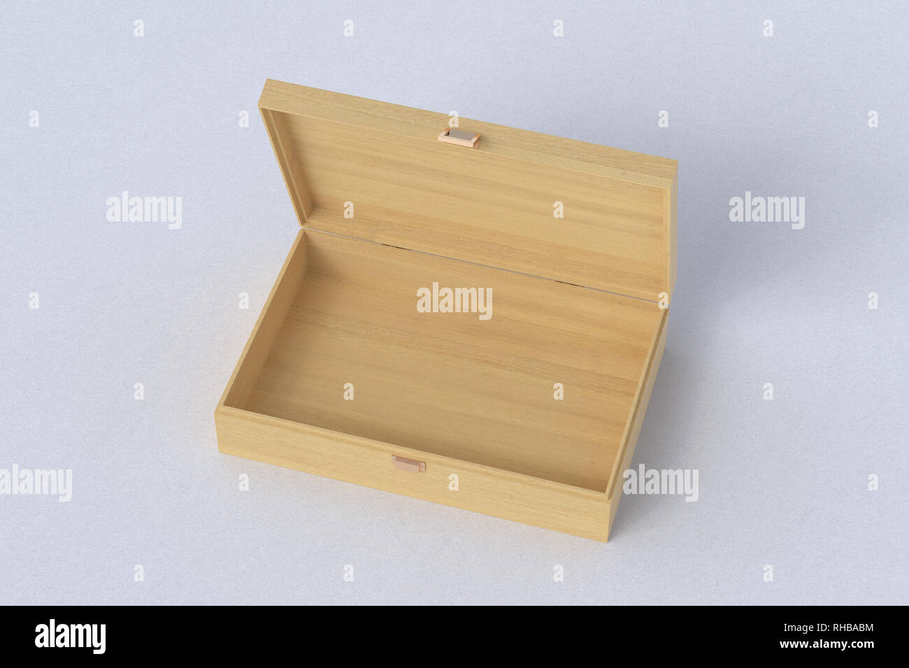 Wooden open empty long box or casket on white background Stock Photo ...