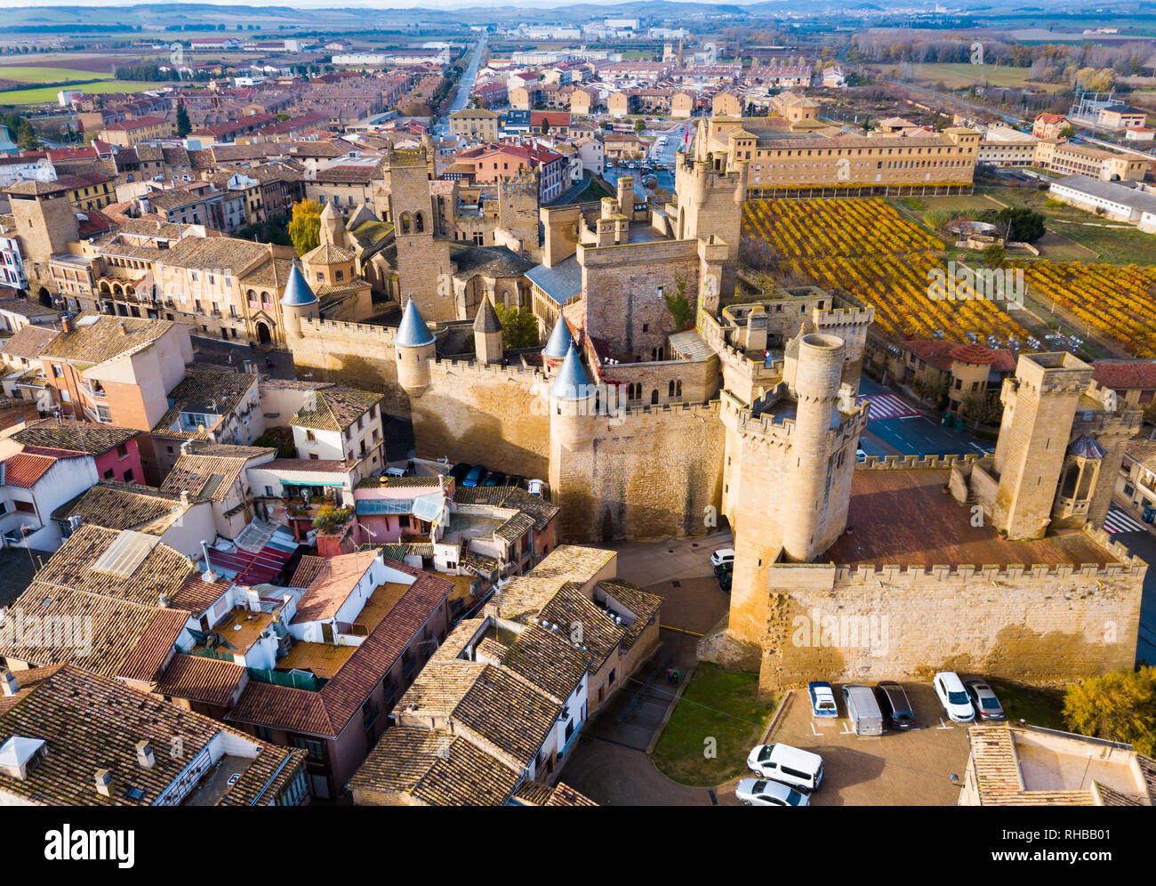 Aerial view of castle Palacio Real de Olite. Navarre. Spain Stock Photo ...