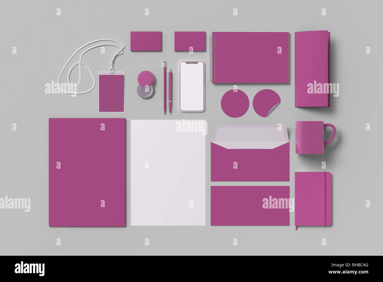 Corporate identity. Pink stationary branding set mock up on white ...