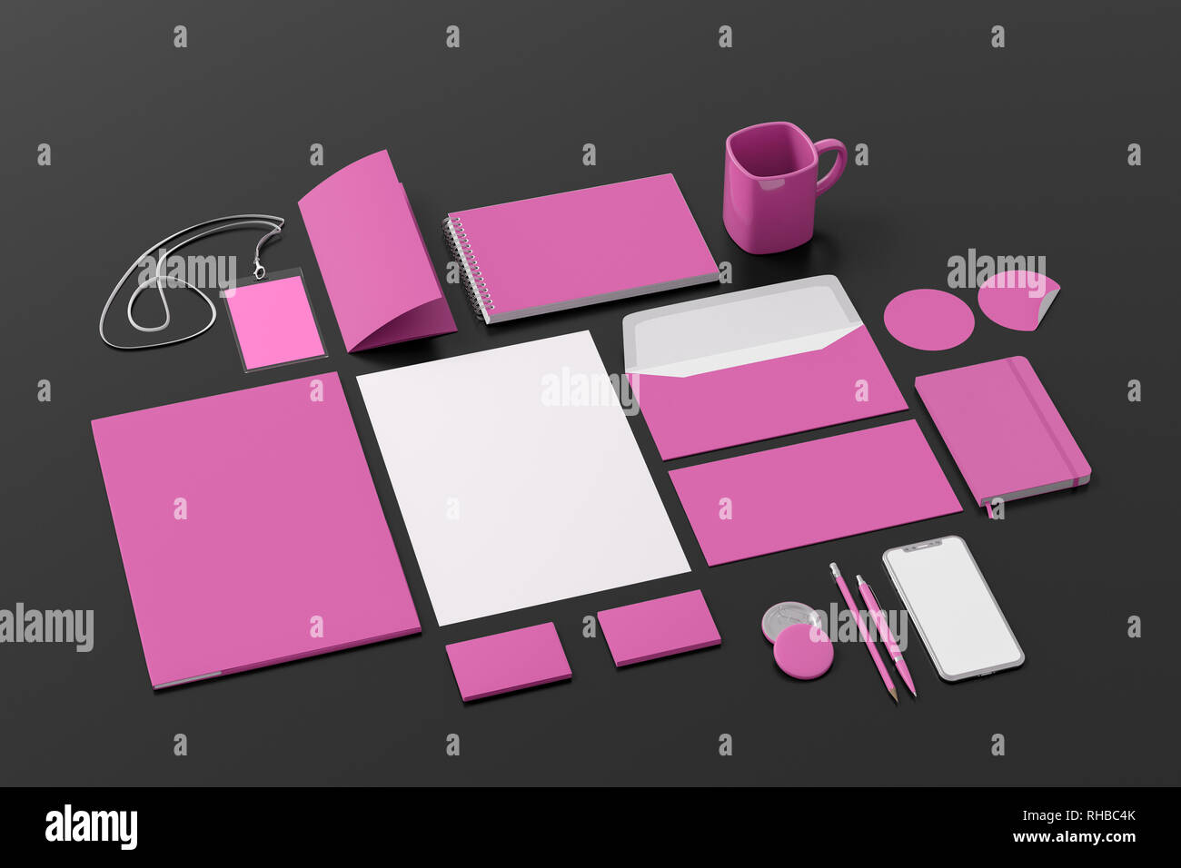 Corporate identity. Pink stationary branding set mock up on black ...
