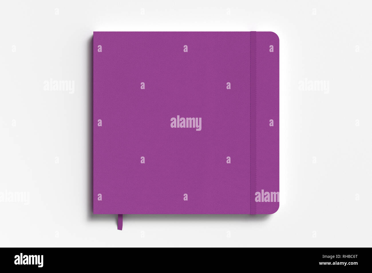 Magenta square notebook with elastic band on white background Stock ...