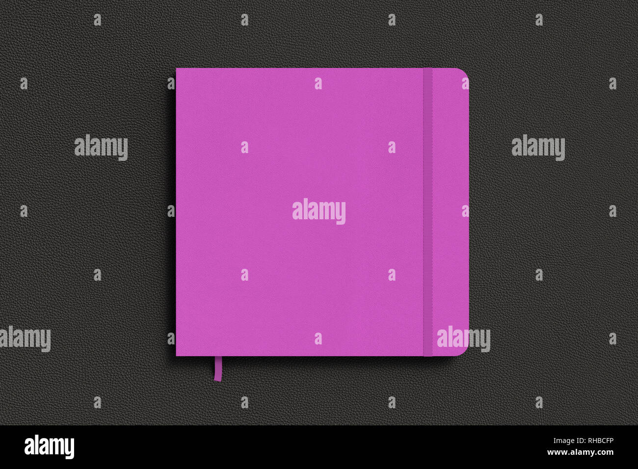 Magenta square notebook with elastic band on black background Stock ...