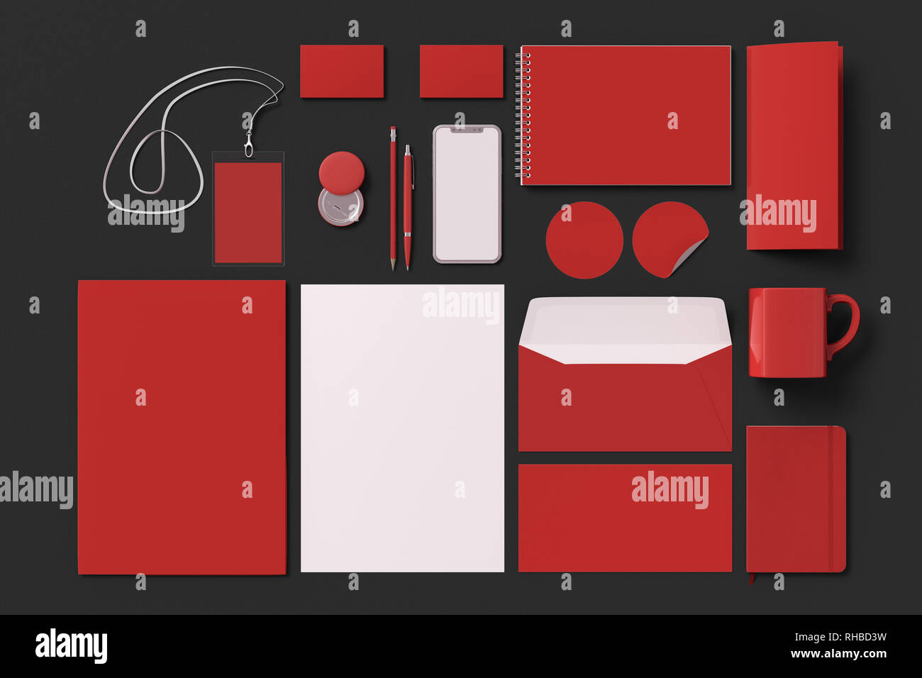 Corporate identity. Red stationary branding set mock up on black ...
