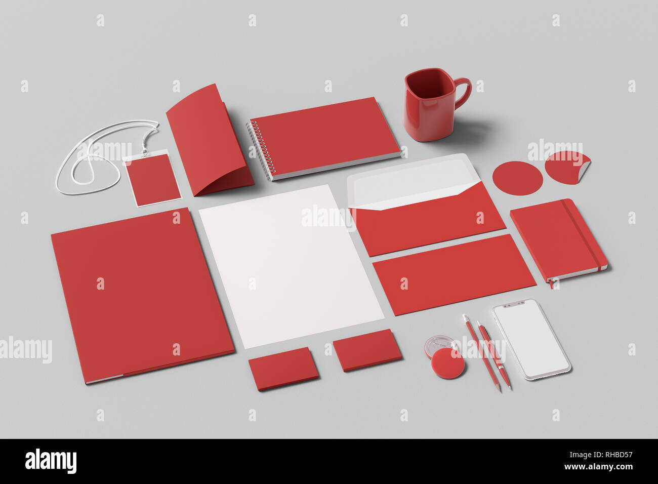 Corporate identity. Red stationary branding set mock up on white ...
