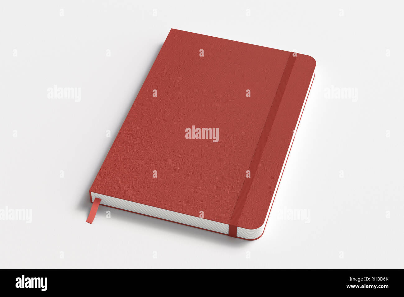 Red vertical notebook with elastic band on white background Stock Photo ...