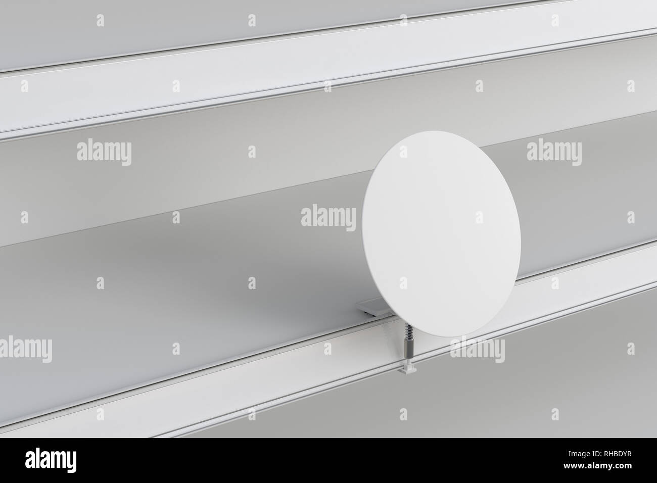 Blank round shelf advertising label or stopper on empty shelf. Include ...