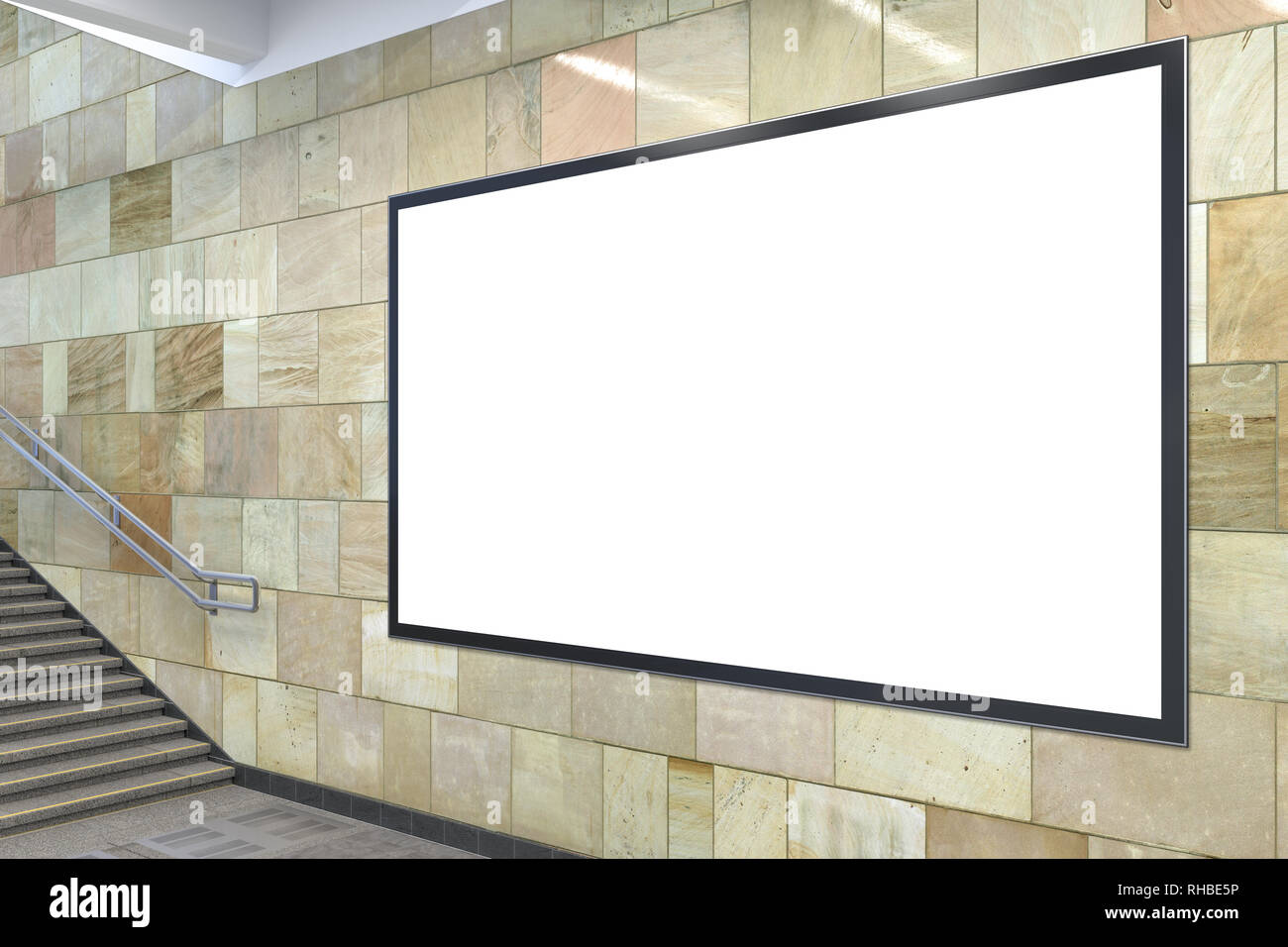 Blank horizontal advertising billboard mockup underground with clipping ...