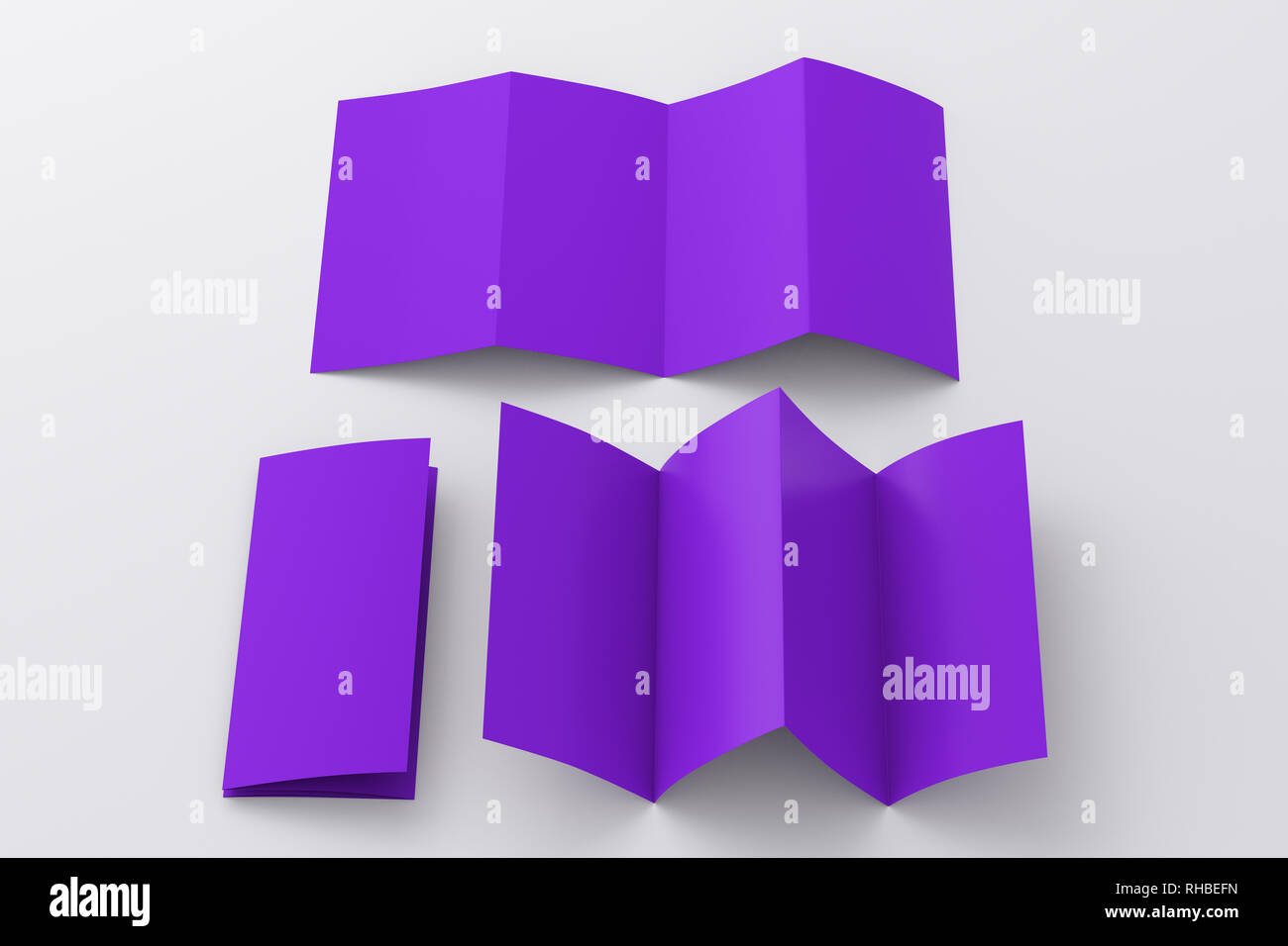 Blank violet folded paper leaflet on white background. Eight pages, four panel Stock Photo - Alamy