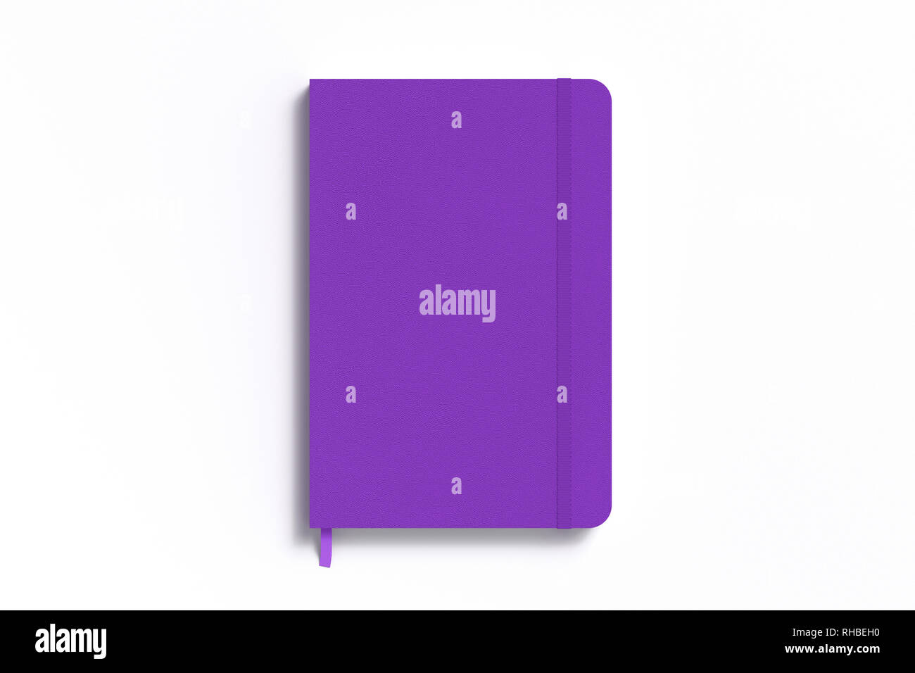 Violet vertical notebook with elastic band on white background Stock ...