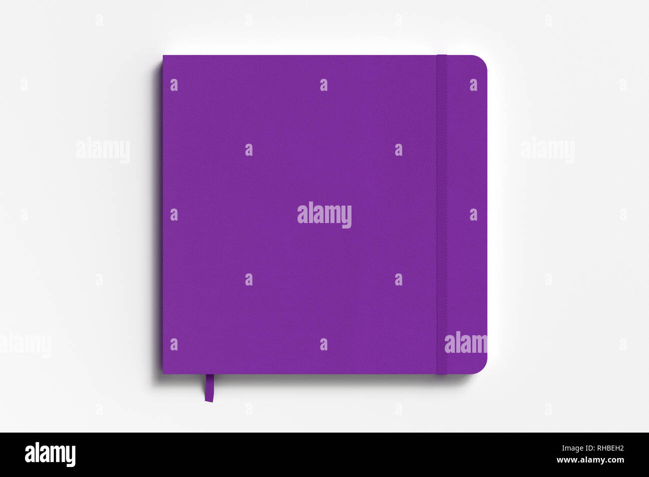 Violet square notebook with elastic band on white background Stock ...