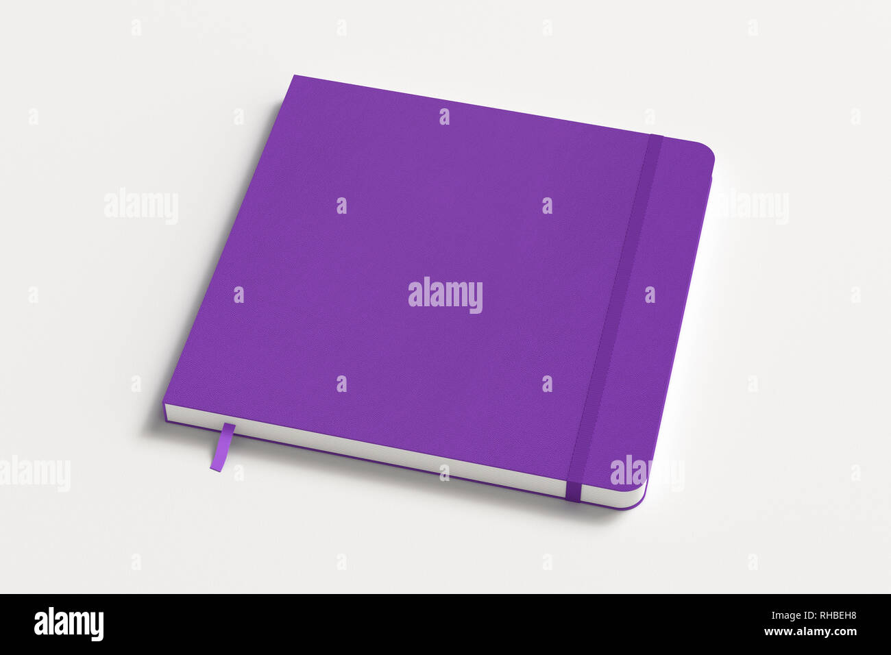 Violet square notebook with elastic band on white background Stock ...