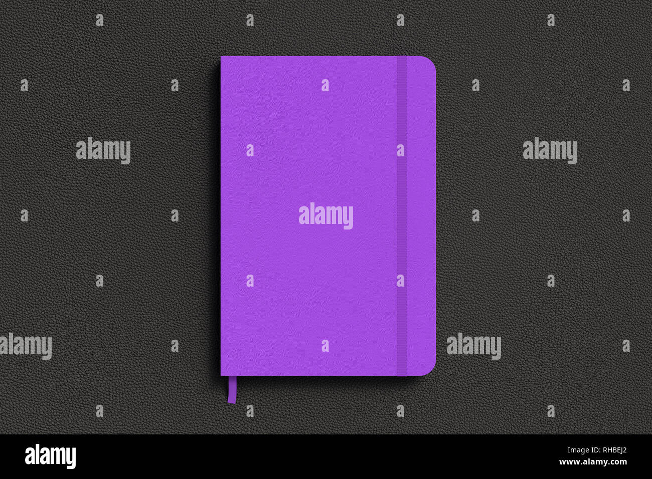 Violet vertical notebook with elastic band on black background Stock ...