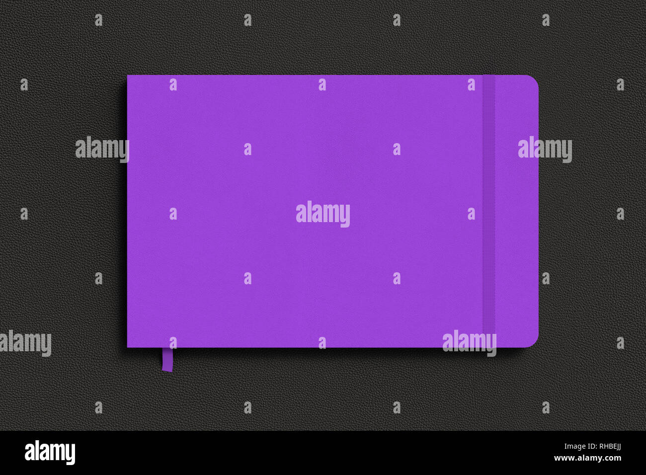 Violet horizontal notebook with elastic band on black background Stock ...
