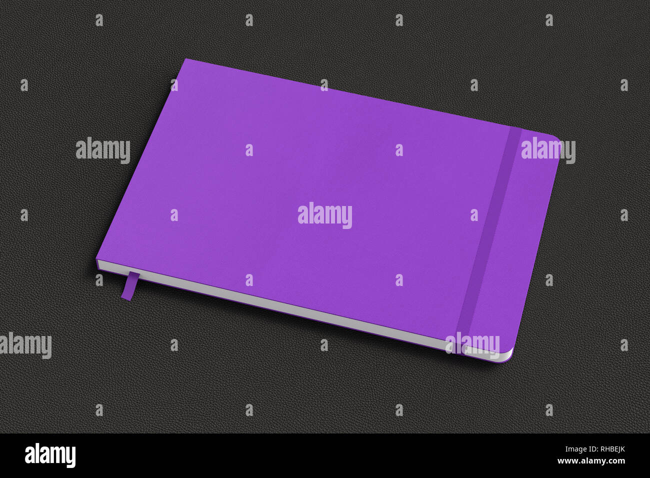 Violet horizontal notebook with elastic band on black background Stock ...