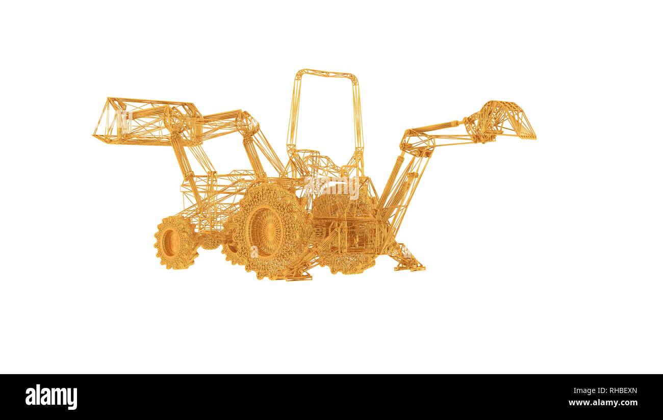 3d rendering of a wired object in yellow on isolated on white ...