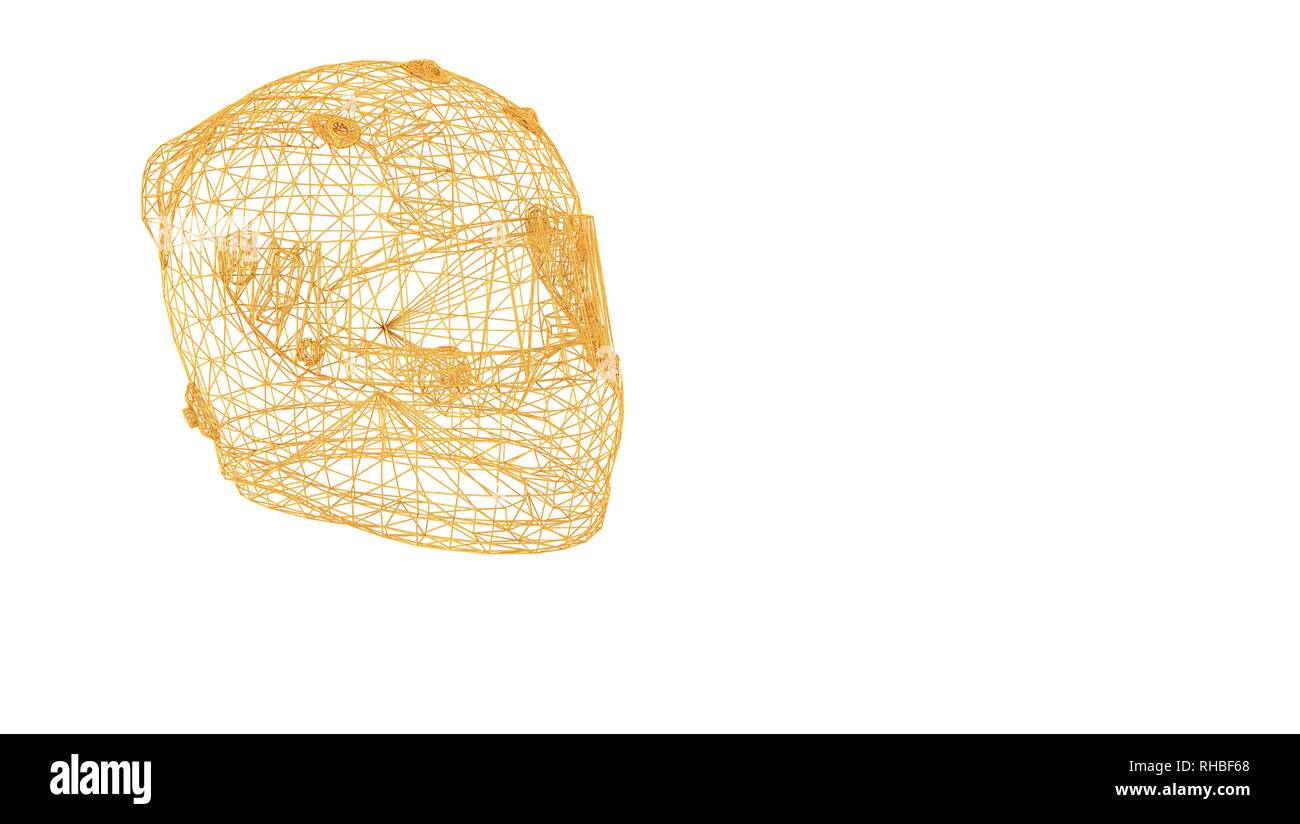 3d rendering of a wired object in yellow on isolated on white ...