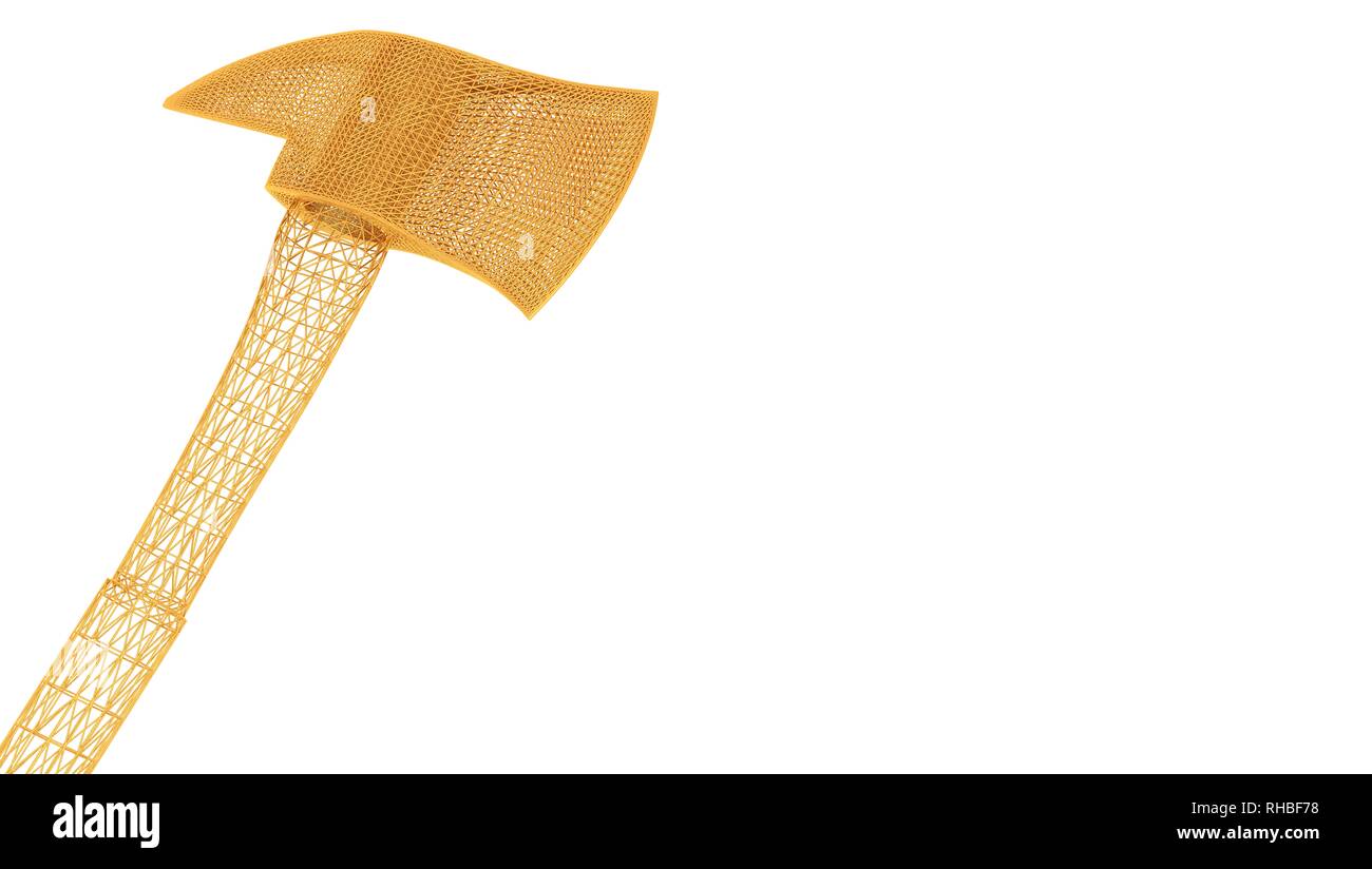3d rendering of a wired object in yellow on isolated on white ...