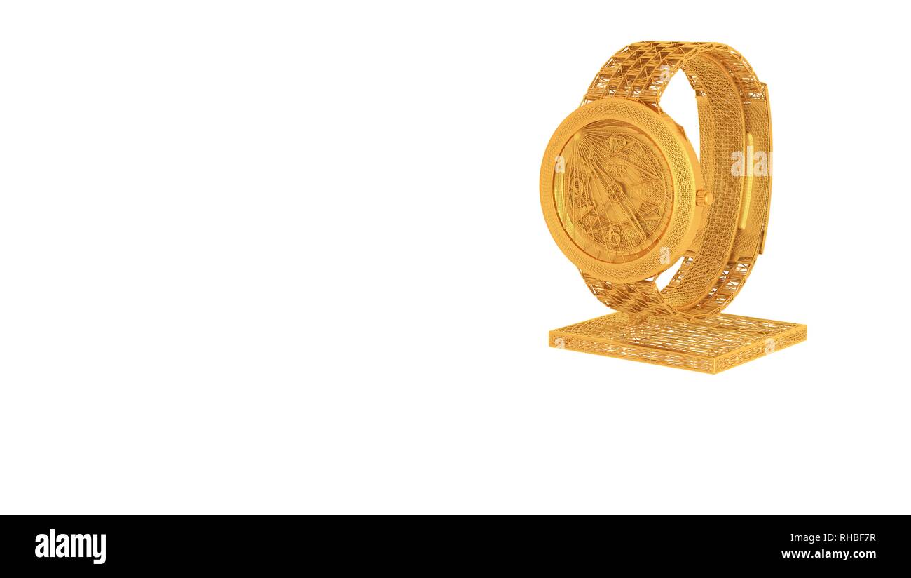 3d rendering of a wired object in yellow on isolated on white ...