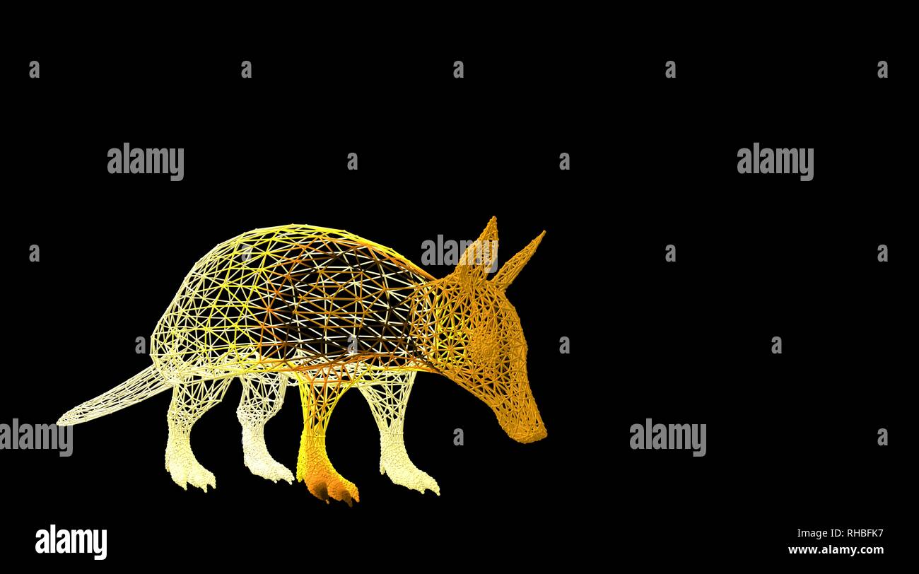 3d rendering of an animal wireframe isolated on a black background ...