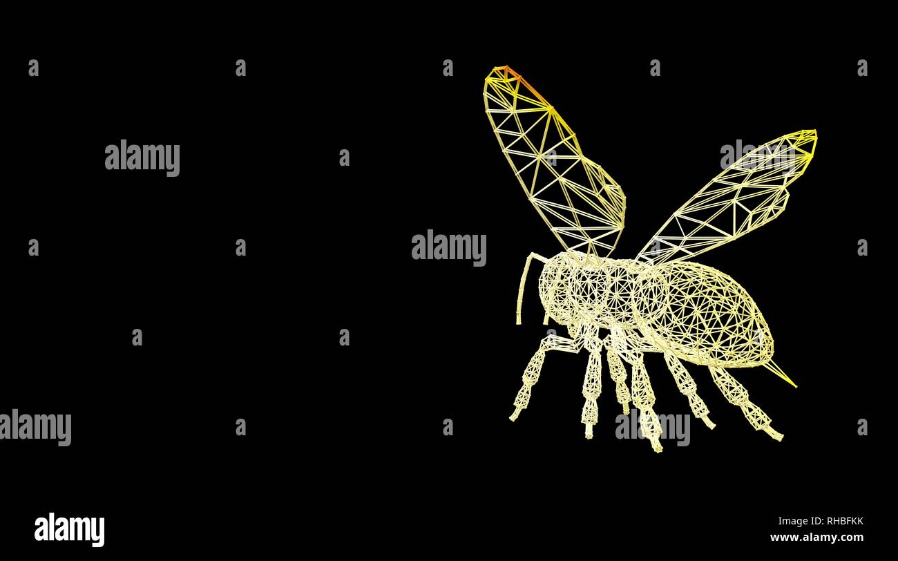 3d rendering of an animal wireframe isolated on a black background ...