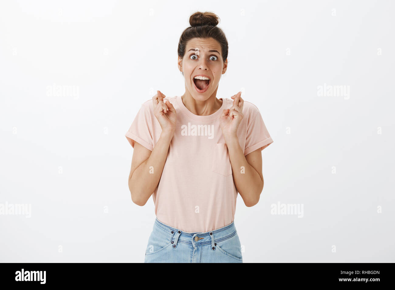 Happy relieved and joyful young woman smiling broadly feeling excited ...
