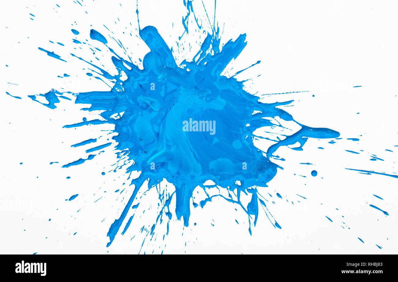 Blot and splashes of blue paint isolated on white background Stock ...