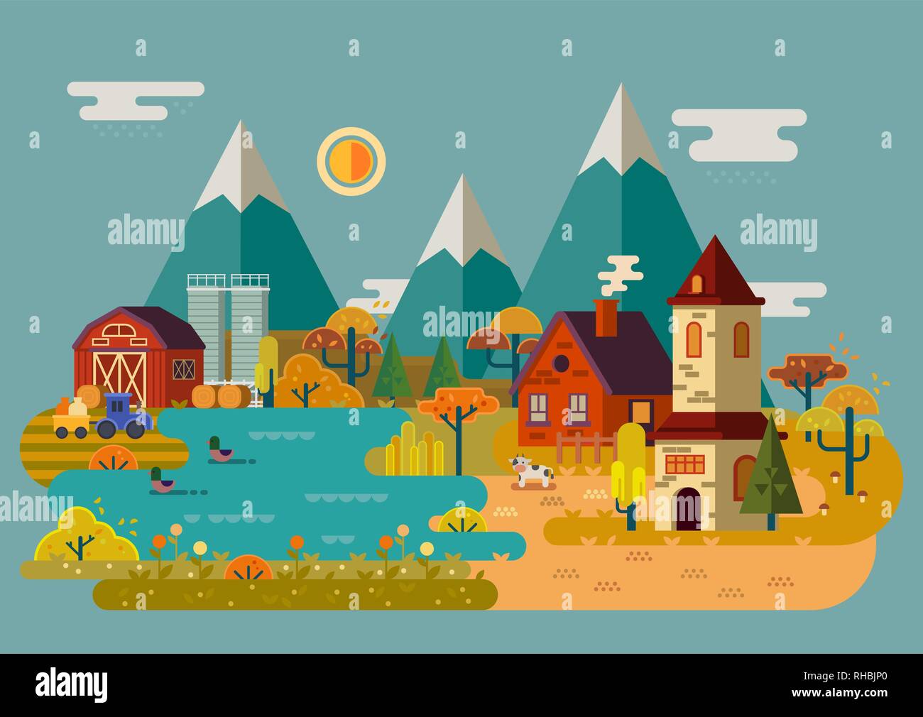 Forest village lake Stock Vector Images - Alamy